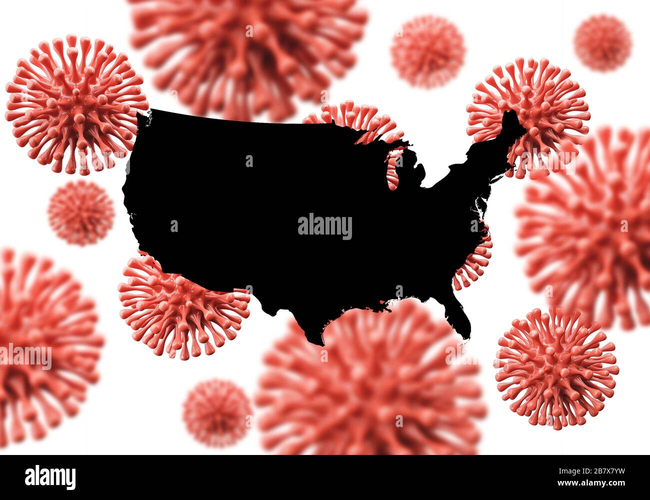 USA map over a scientific virus microbe background. 3D Rendering Stock ...