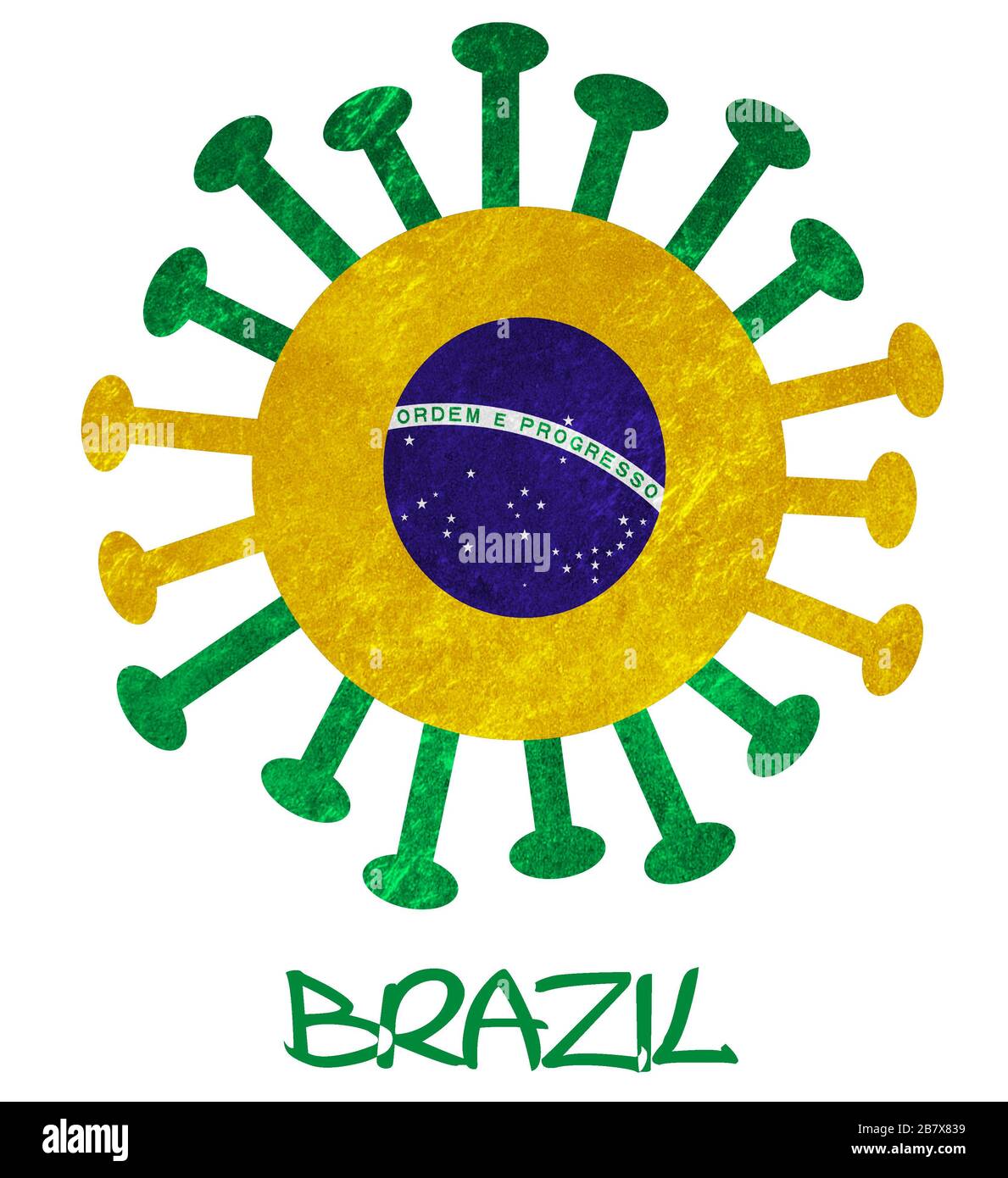 The national flag of Brazil with corona virus or bacteria - Isolated on ...