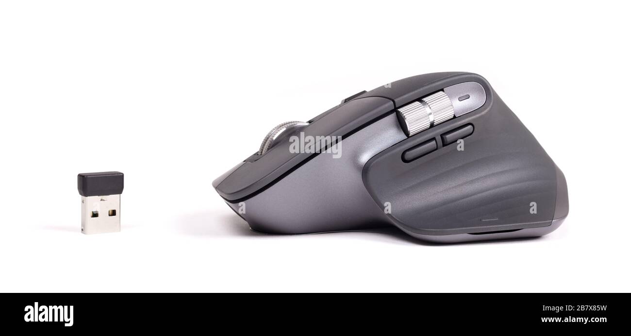 Close up wireless computer mouse, modern design, isolated on white ...