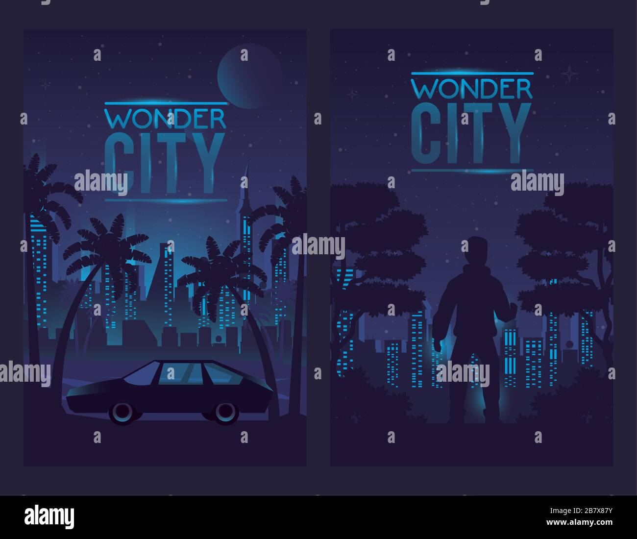 wonder city with buildings and car with man cityscape scene Stock ...