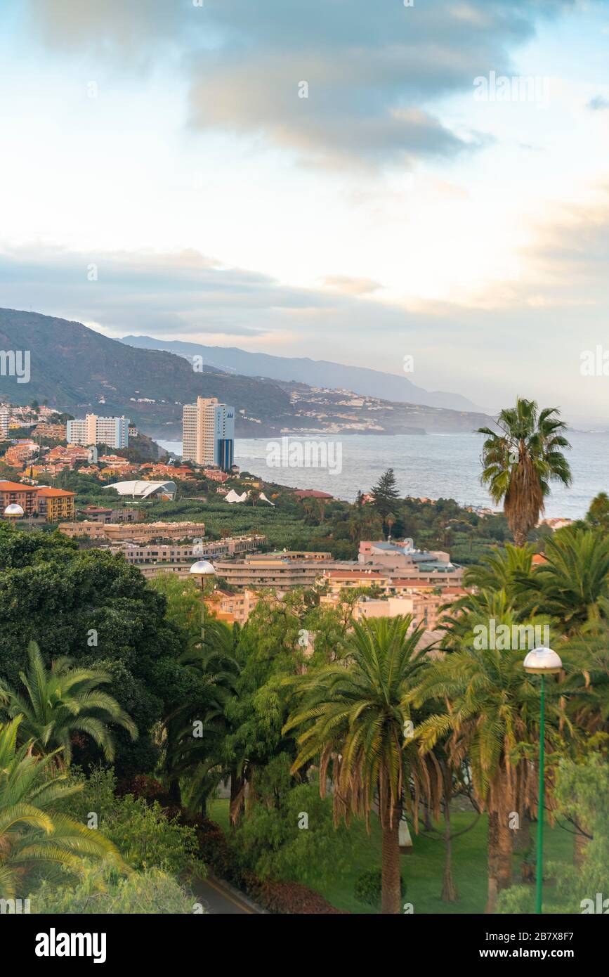 Puerto de la cruz panoramic view from above by Parque Taoro Stock Photo ...