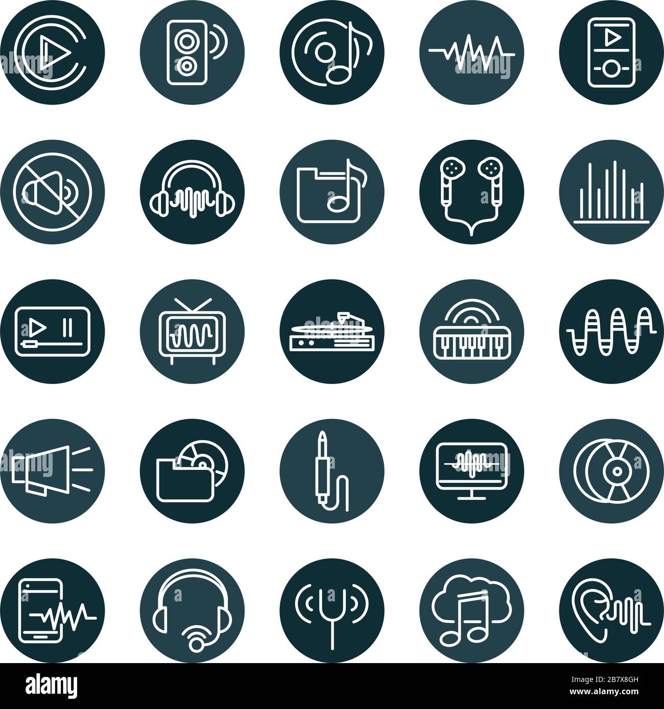 sound audio volume music block style icons set vector illustration ...