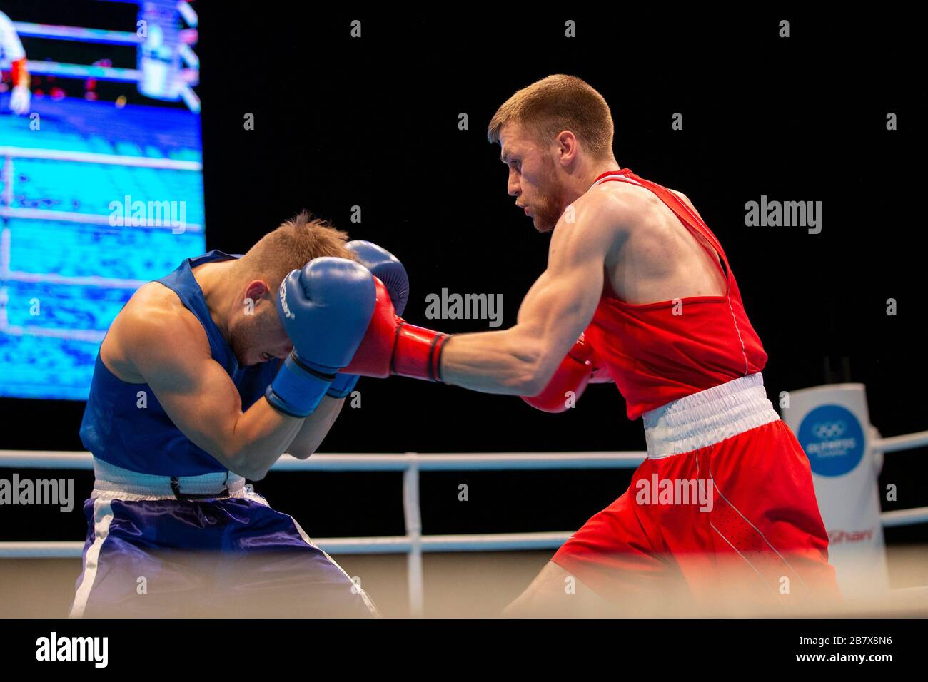 London, UK. 16-03-20. Adam Chartoi (SWE) RED fights Sorin-Mihai ...