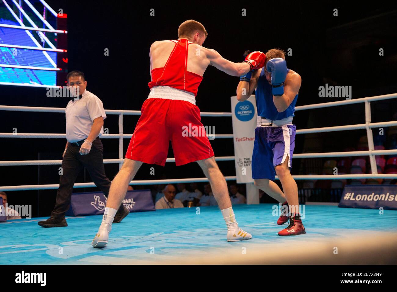 London, UK. 16-03-20. Adam Chartoi (SWE) RED fights Sorin-Mihai ...
