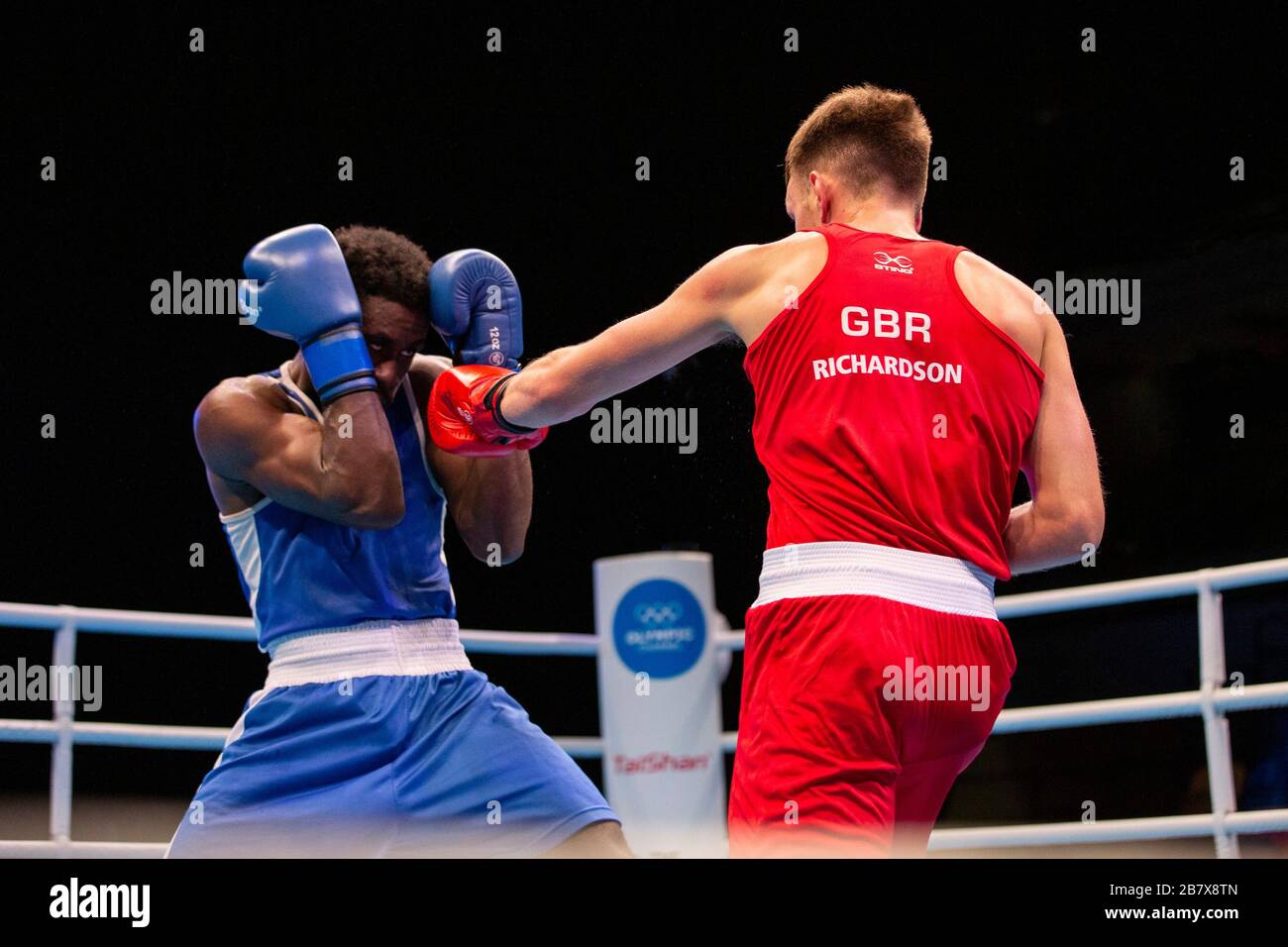 London, UK. 16-03-20. Lewis Richardson (GBR) RED fights Yoka Victor ...