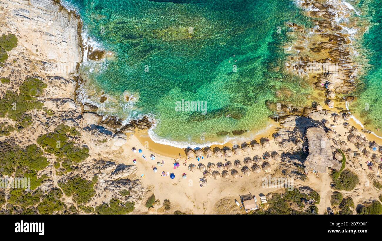 Aerial view in Tigania beach in Greece Stock Photo - Alamy