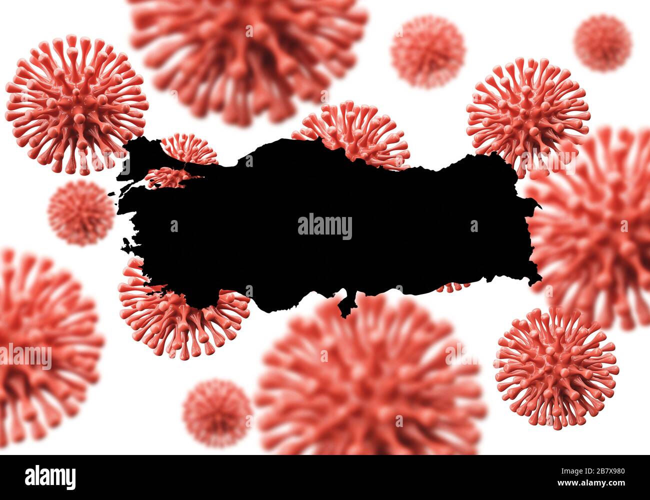 Turkey map over a scientific virus microbe background. 3D Rendering ...
