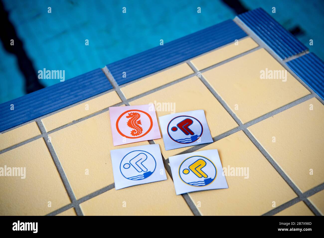 Bremerhaven, Germany. 24th Feb, 2020. Swimming badges are on the edge ...
