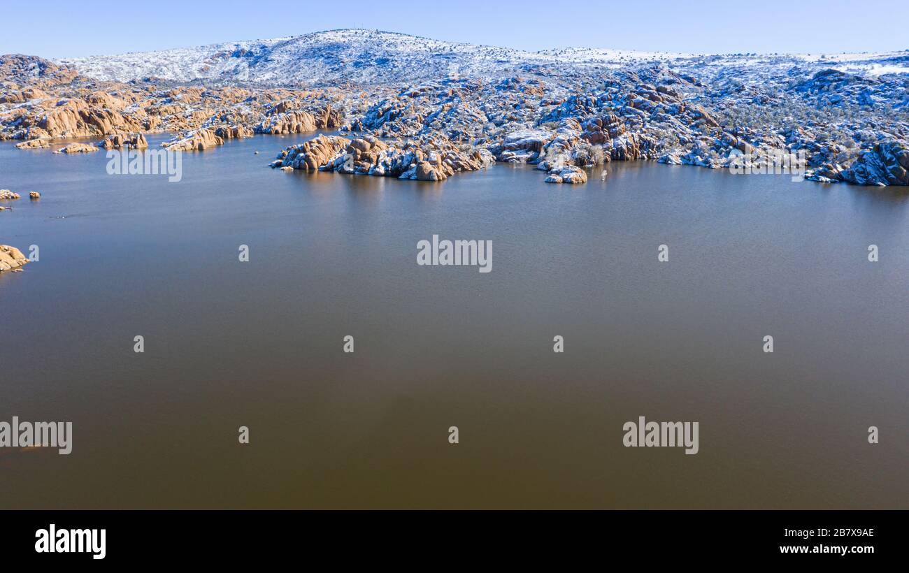 The Granite Dells in winter at Watson Lake in Prescott Arizona Stock ...
