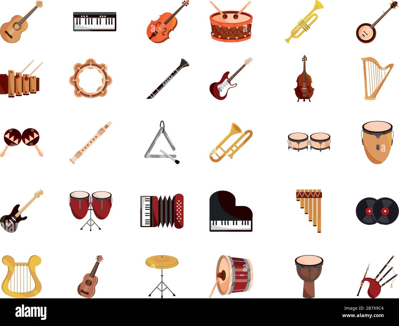 musical instruments string wind percussion icon set vector illustration ...