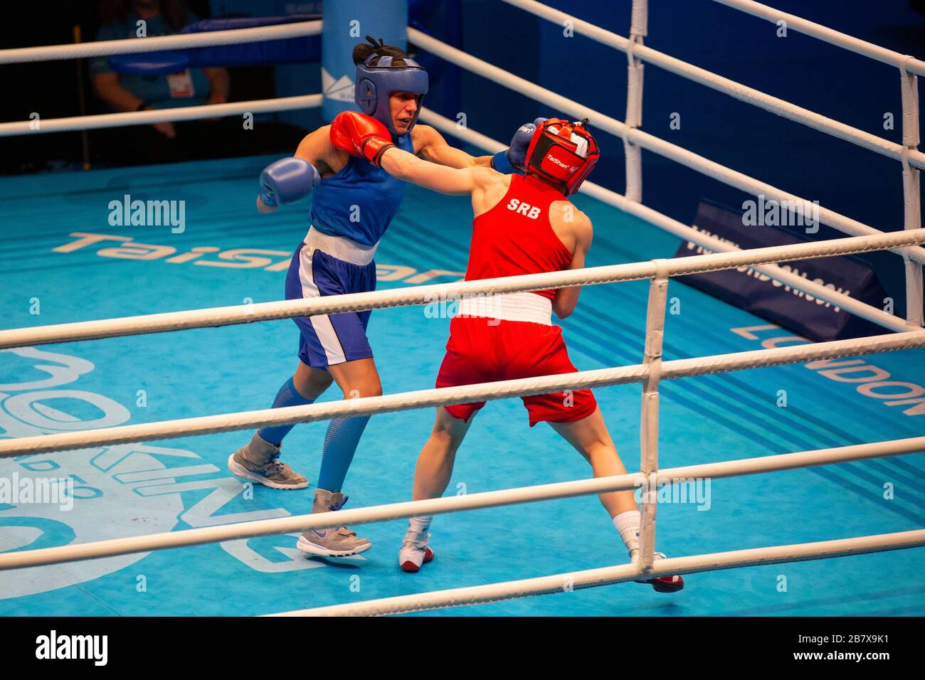 London, UK. 16-03-20. Nina Radovanovic (SRB) RED fights Sanae Jah (BEL ...
