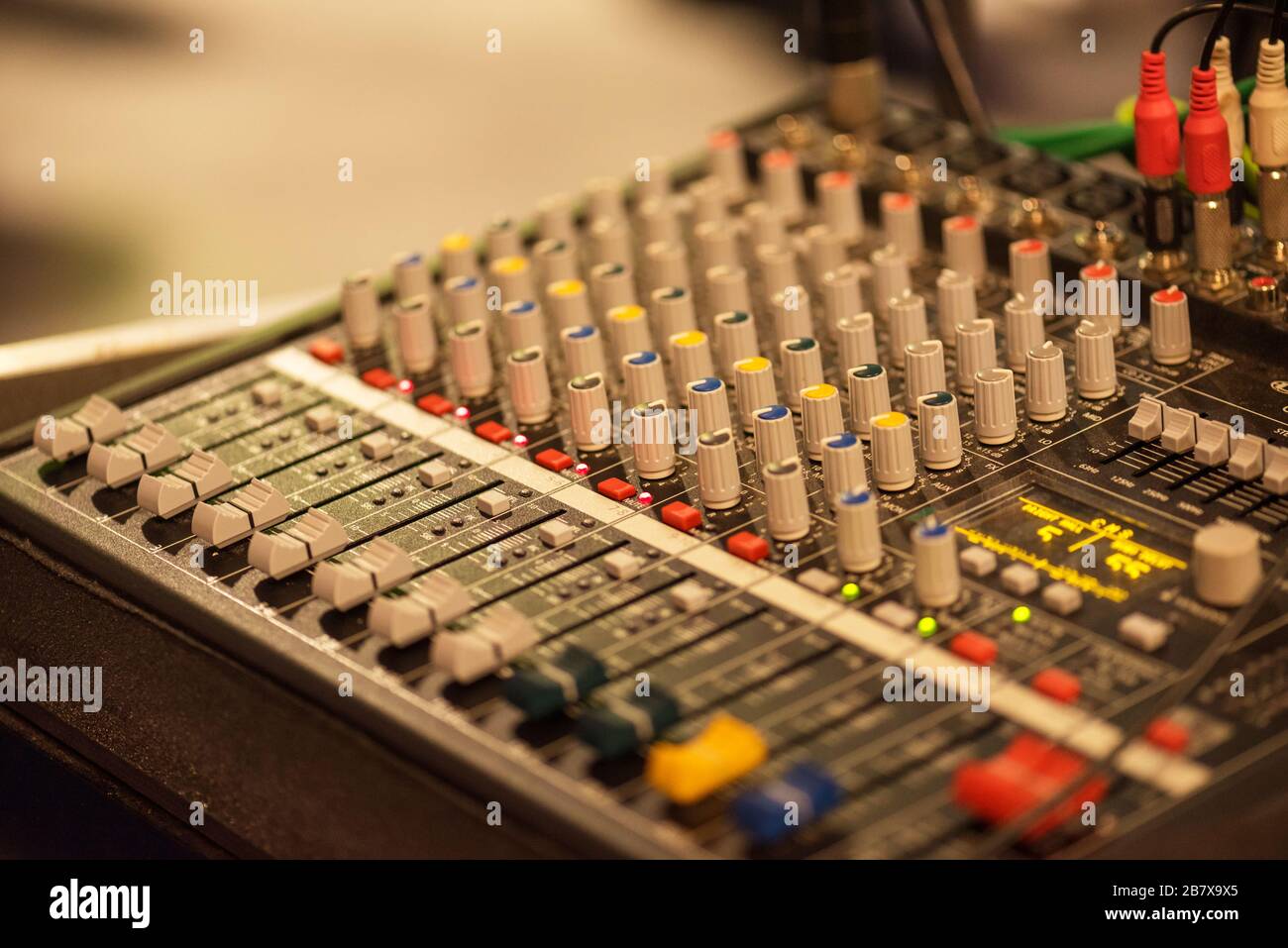 Silver blurred sliders of the stage controller Stock Photo - Alamy