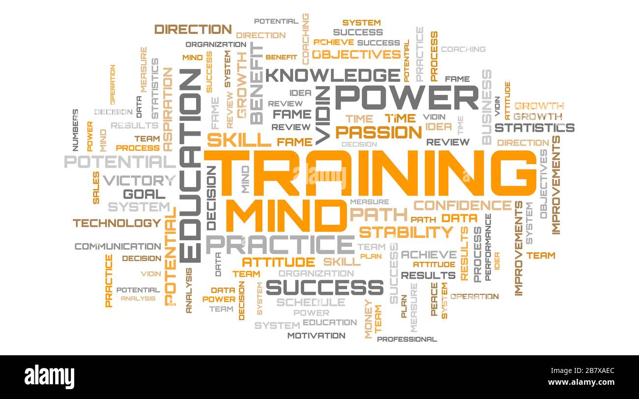 Training word cloud concept. Beautiful text art background Stock Photo ...