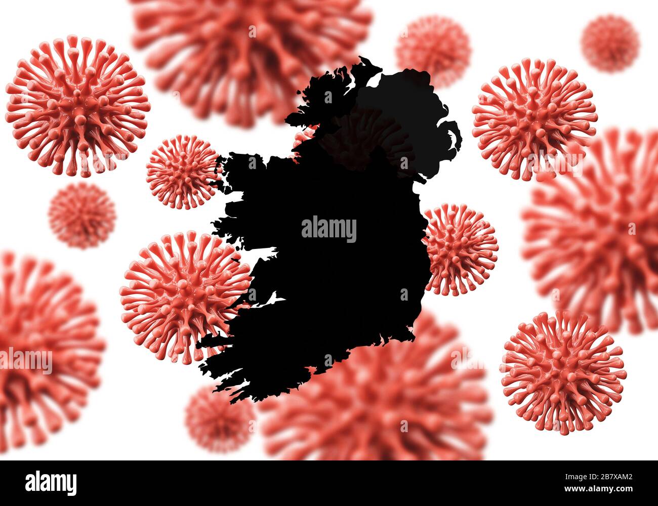 Ireland map over a scientific virus microbe background. 3D Rendering ...