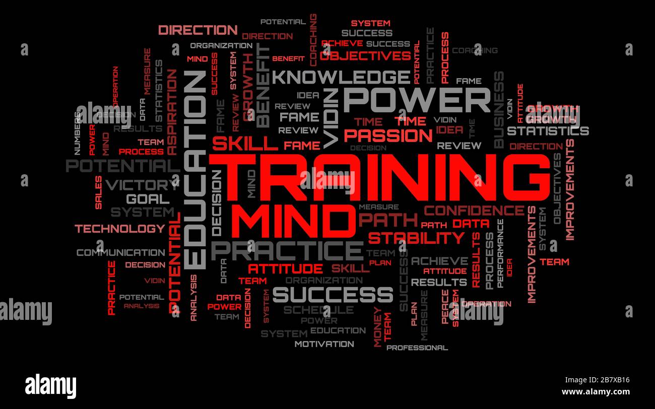 Training word cloud concept. Beautiful word cloud art Stock Photo - Alamy