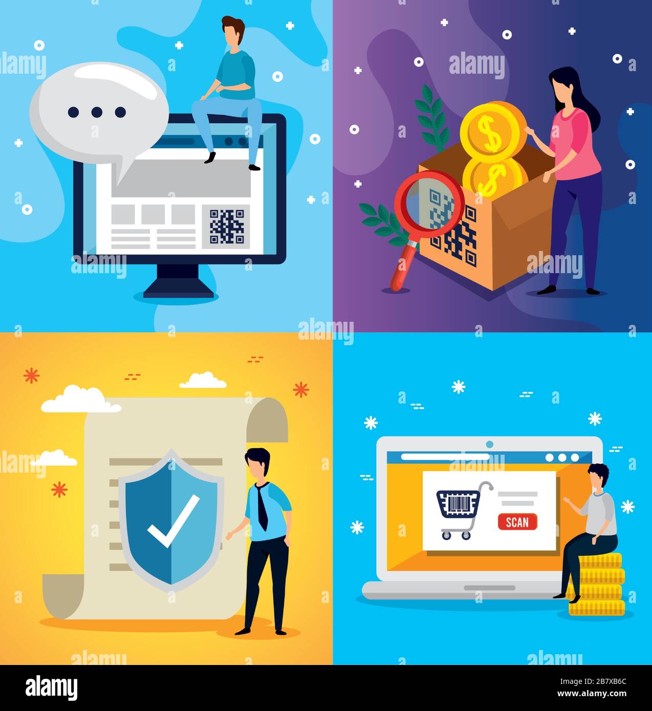 Lady scan qr code Stock Vector Images - Alamy