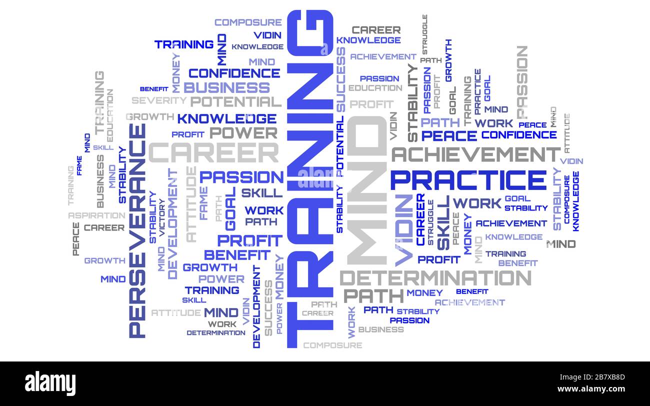 Blue word collage on white background. Abstract business concept art ...