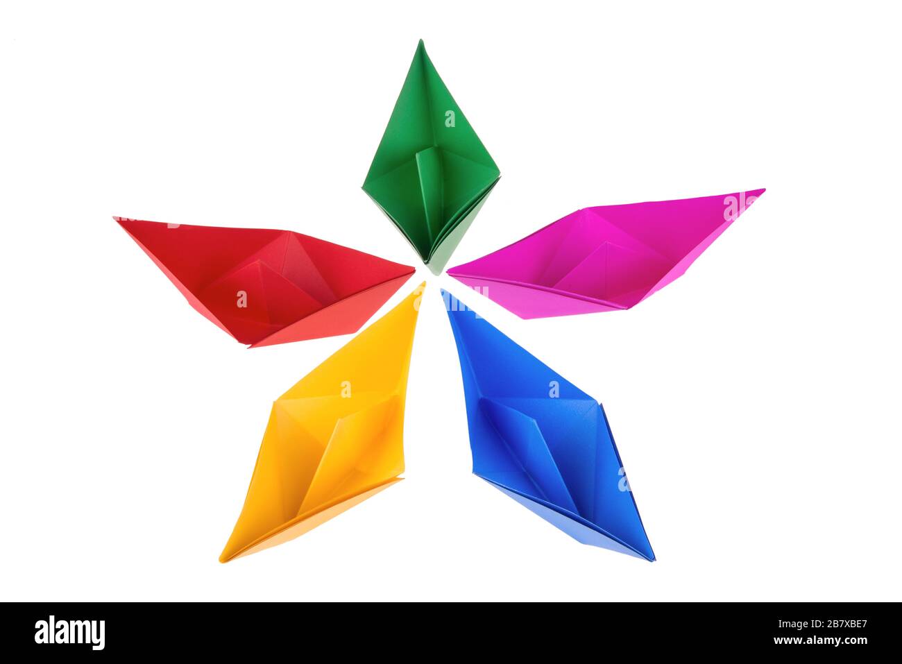 isolated in white boats made ??of folded colored paper Stock Photo - Alamy