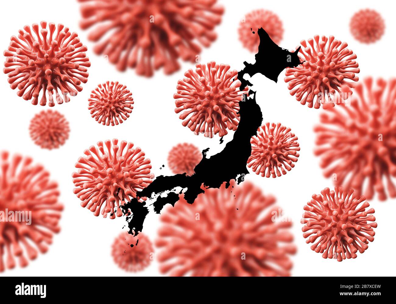Japan map over a scientific virus microbe background. 3D Rendering ...