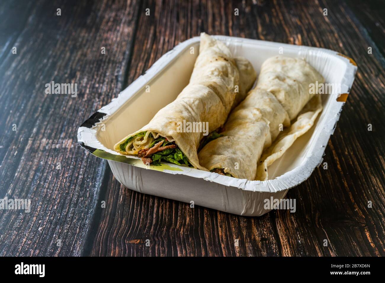 Take Away Turkish Shawarma Kebab with Cop Sis in Plastic Container ...