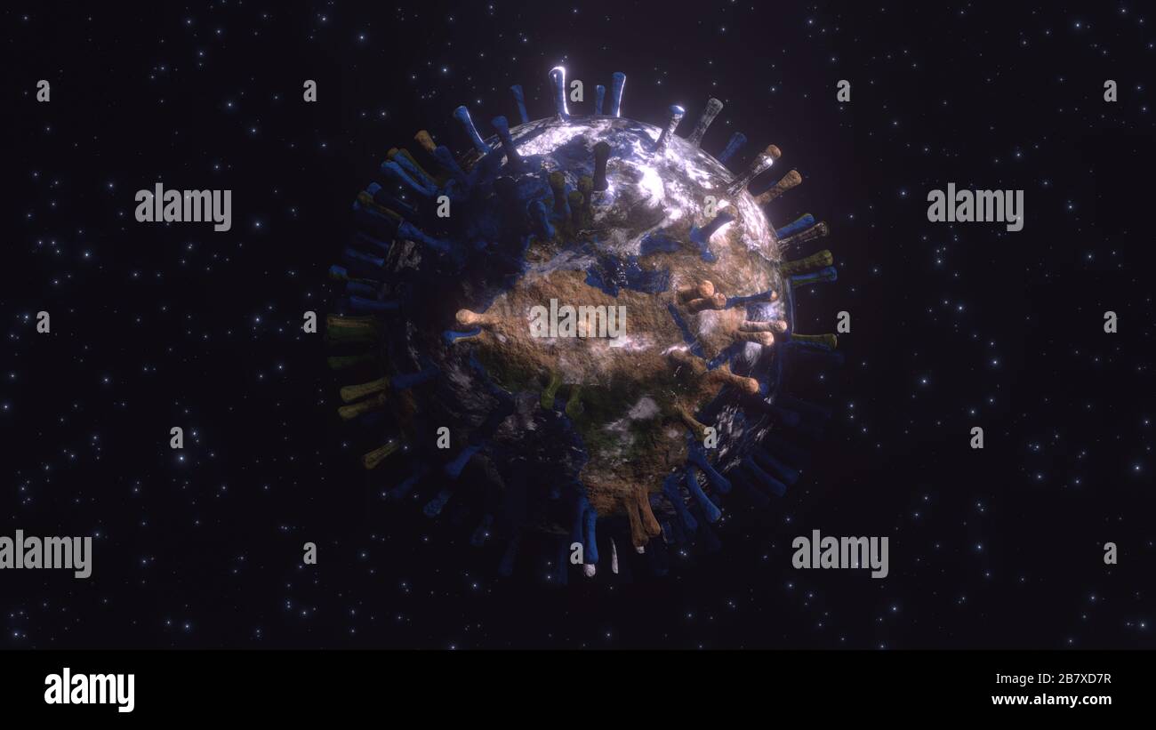 Earth shaped in virus, global spread coronavirus pandemic concept, 3D ...