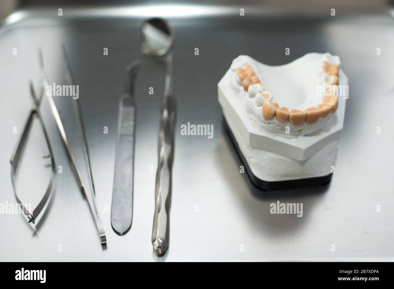 Set of metal medical equipment tools for teeth dental care Stock Photo ...