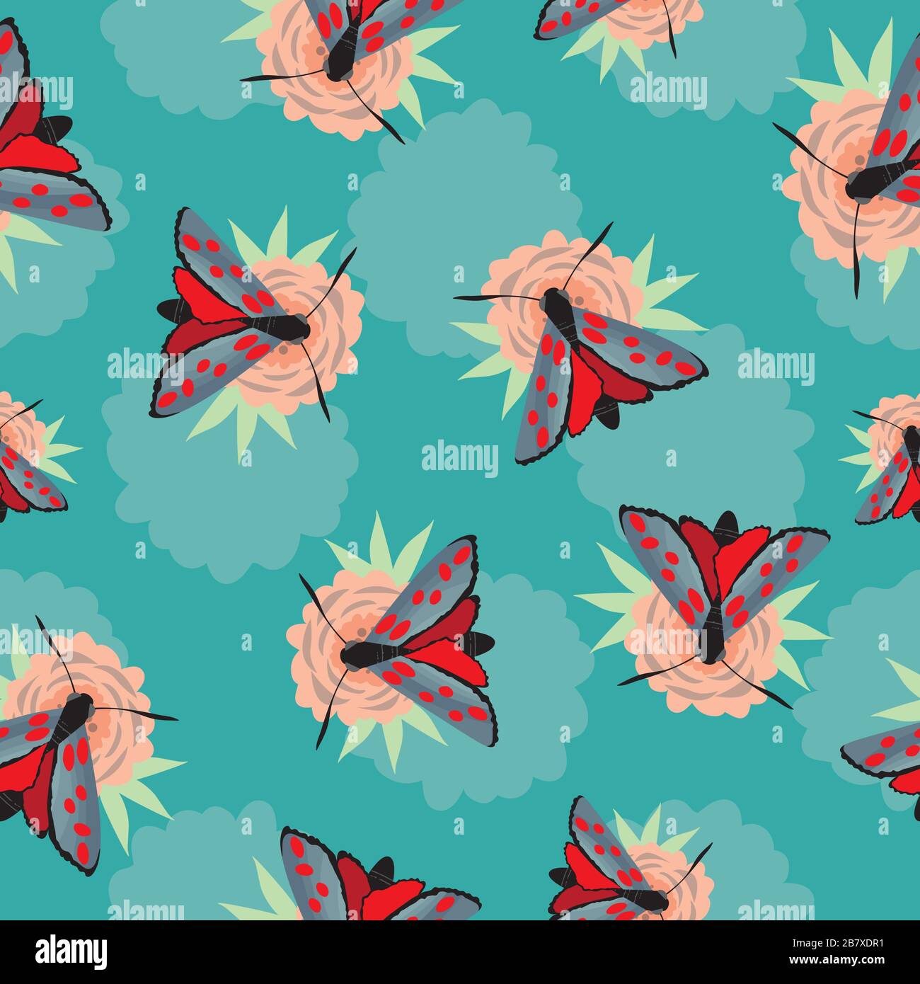 Six spot burnet butterfly seamless vector pattern background. Day ...