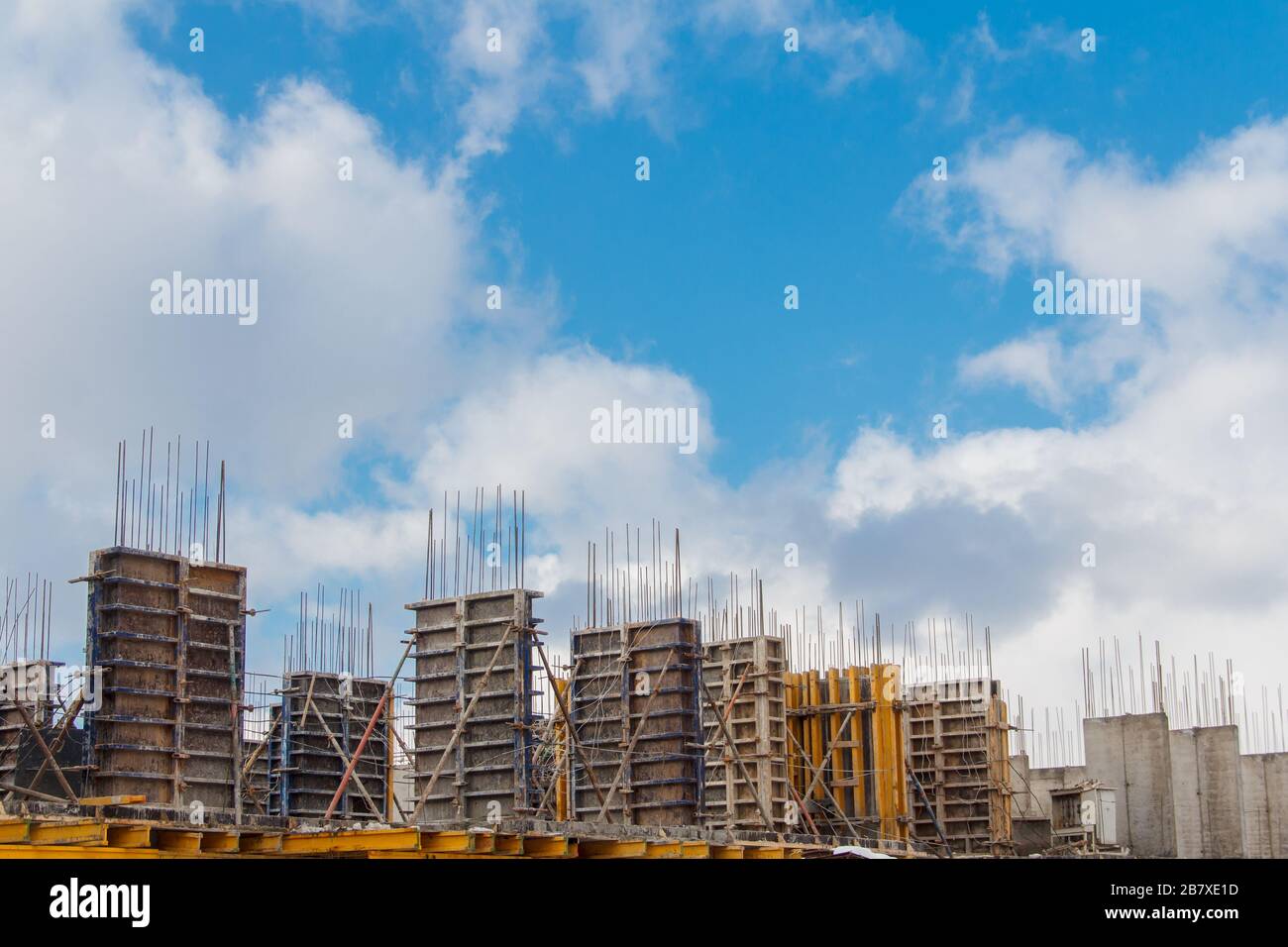 Concrete formwork during the construction of a new building. Reinforced concrete building ...