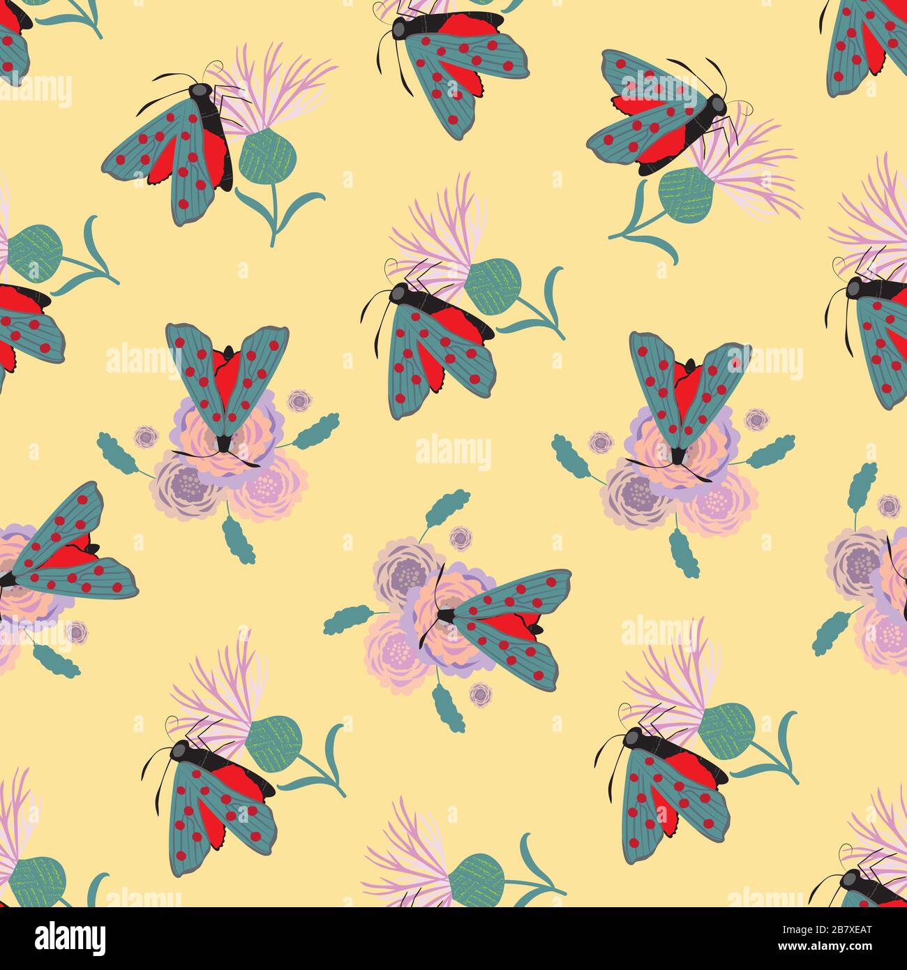 Six spot burnet butterfly seamless vector pattern background. Day ...
