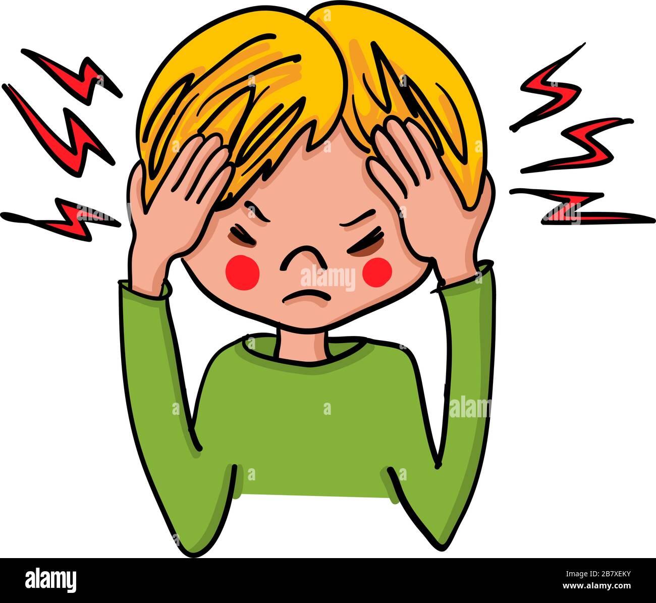 Boy showing symptoms of a headache - can be a migraine, flu or ...