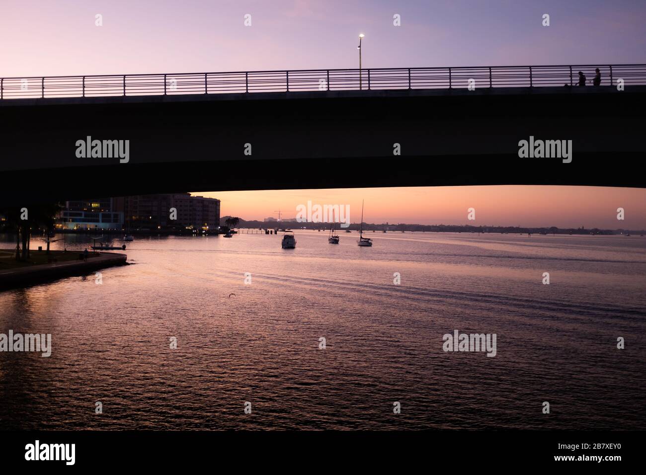 Sunrise over the John Ringling Causeway in Sarasota, Florida, USA Stock ...