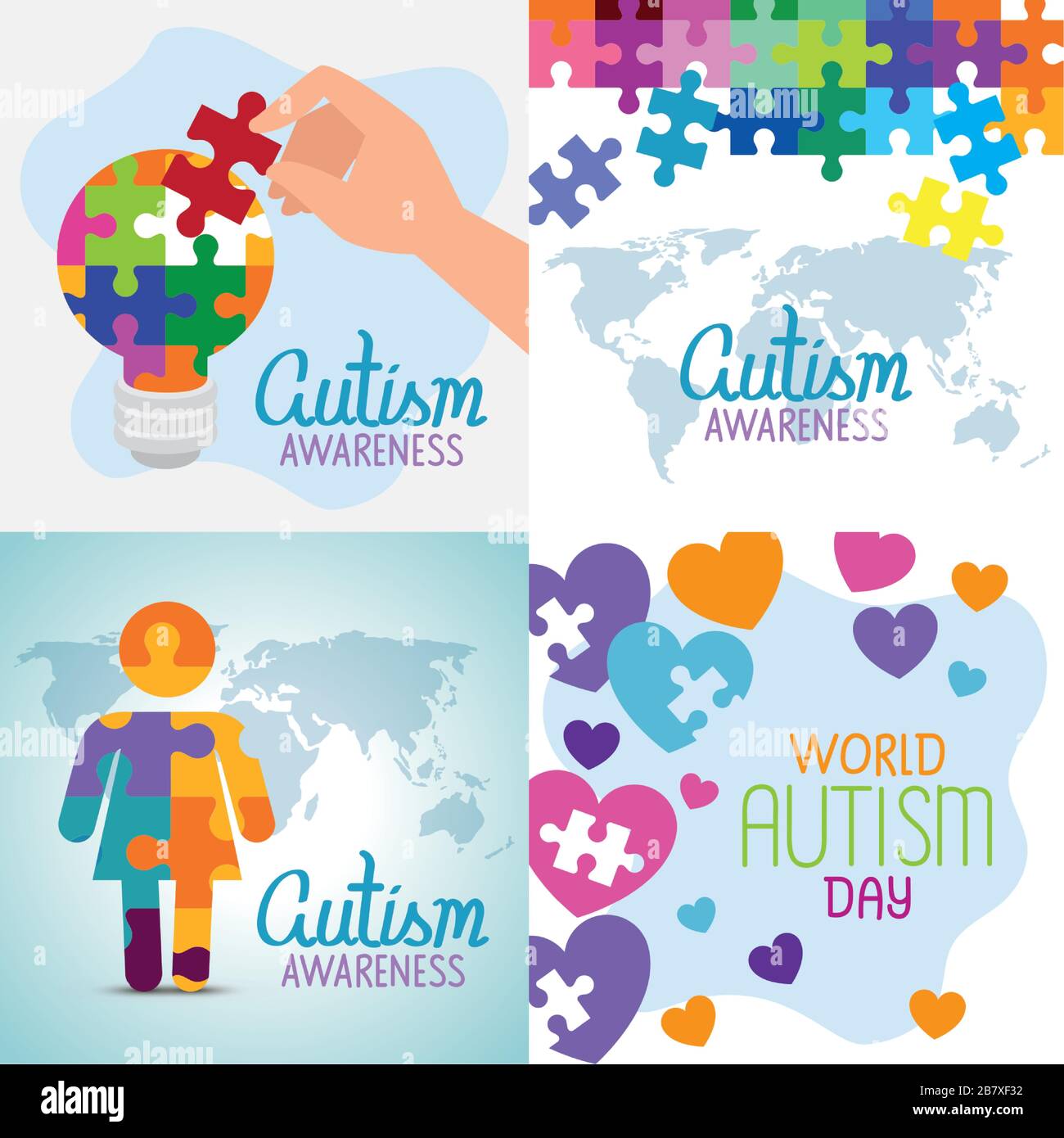 set poster of world autism day with decoration Stock Vector Image & Art ...
