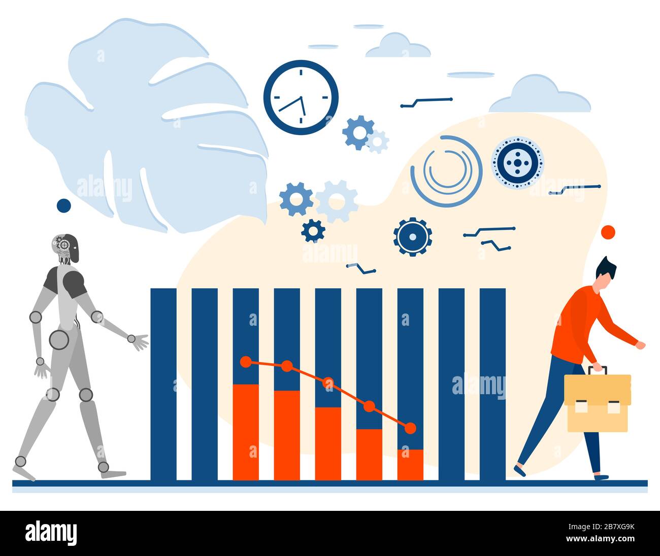 Vector illustration Robot, human comparison of performance, competition ...