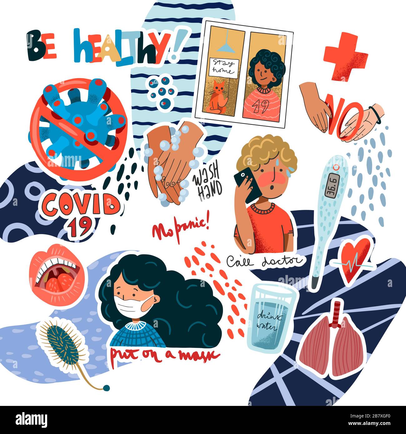 Coronavirus prevention reminder stickers. Vector Stock Vector Image ...