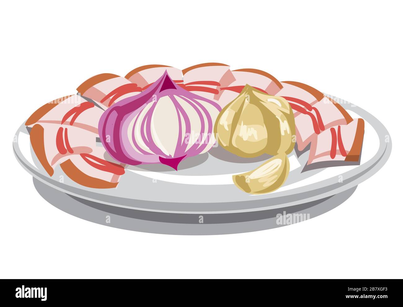 illustration of the garlic with onion and pork lard on the plate Stock ...