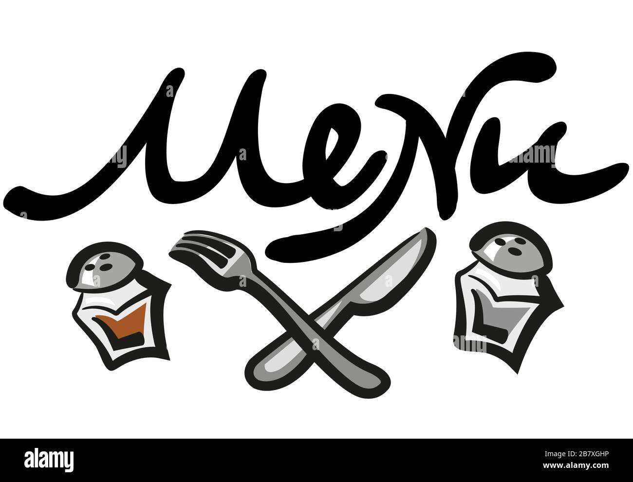 illustration of the inscription of the title menu with a cutlery and ...