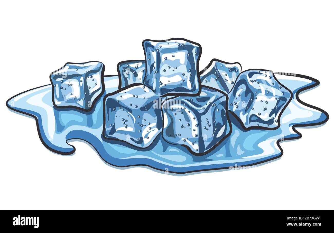 illustration of the group melted ice cubes on the white background ...