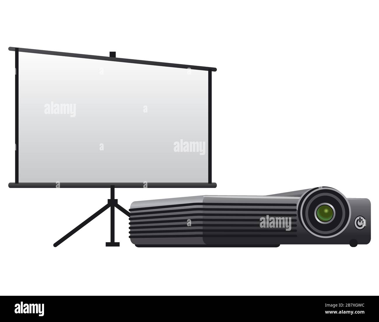 illustration of the projector and screen on the white background Stock ...