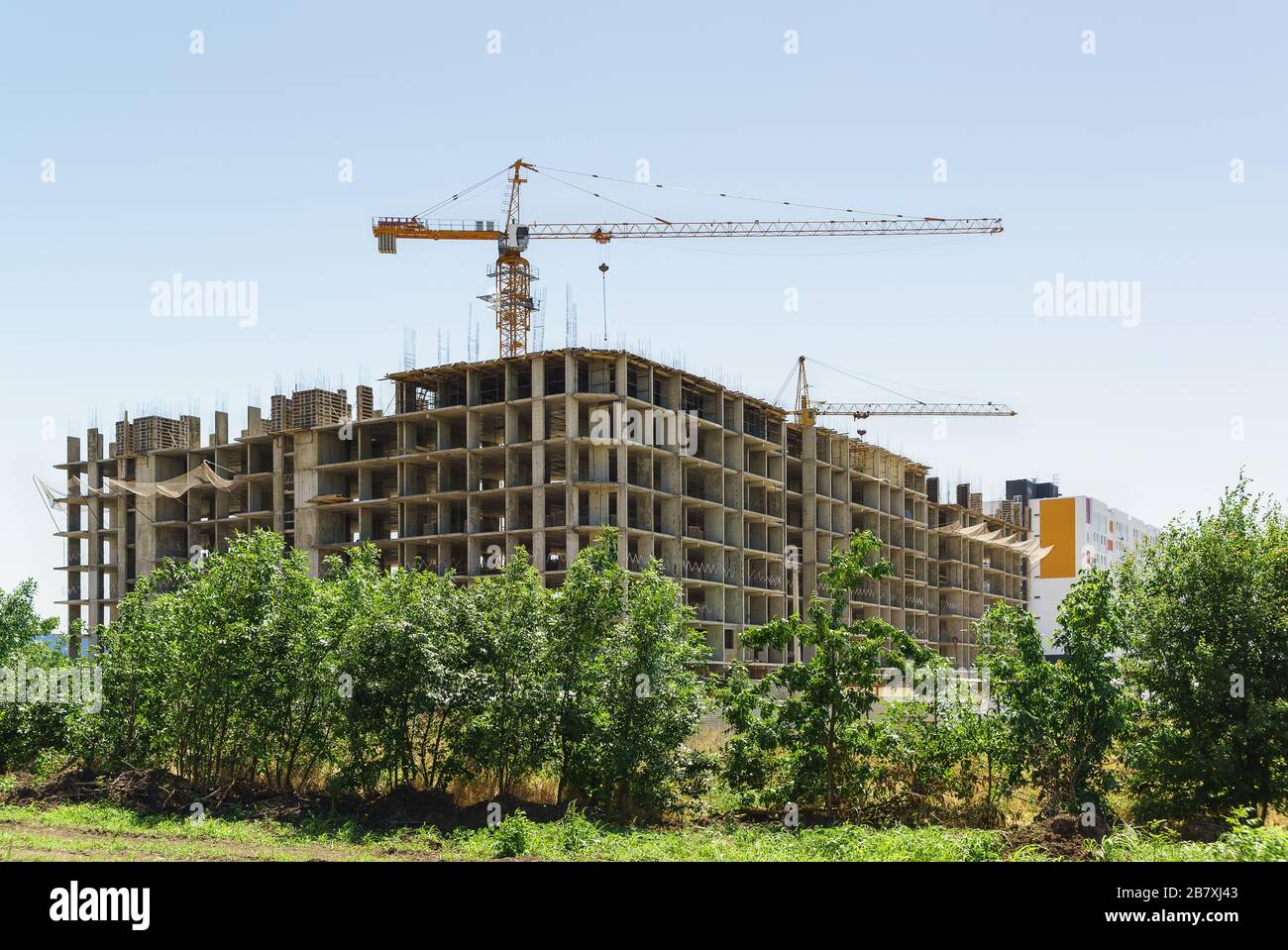 Construction of monolithic frame apartment building. The skeleton of ...