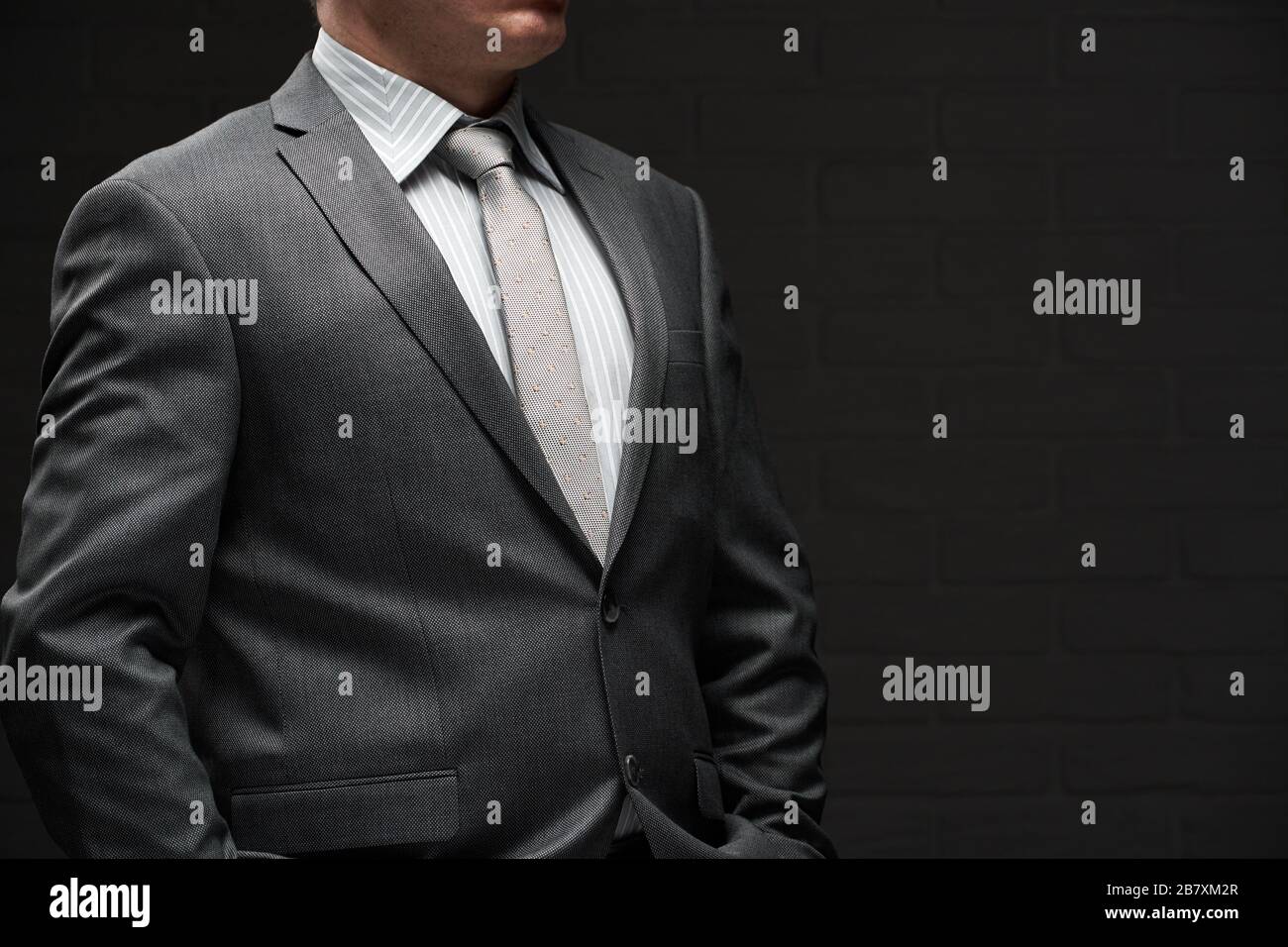 businessman portrait dressed in gray suit, dark wall background Stock ...
