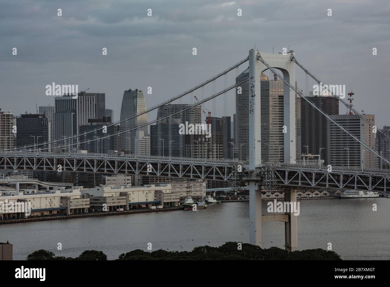 Panoramic modern city skyline bird eye aerial view of Tokyo bay in the ...