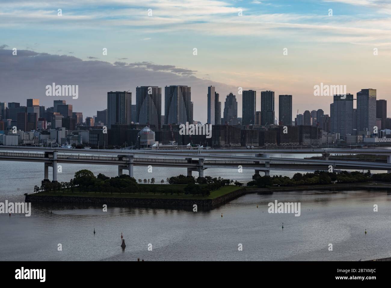 Panoramic modern city skyline bird eye aerial view of Tokyo bay in the ...