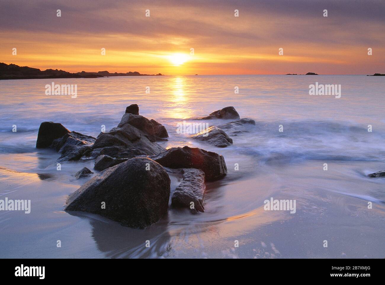 Beaches and islands summer sunset bay with rocky hi-res stock ...