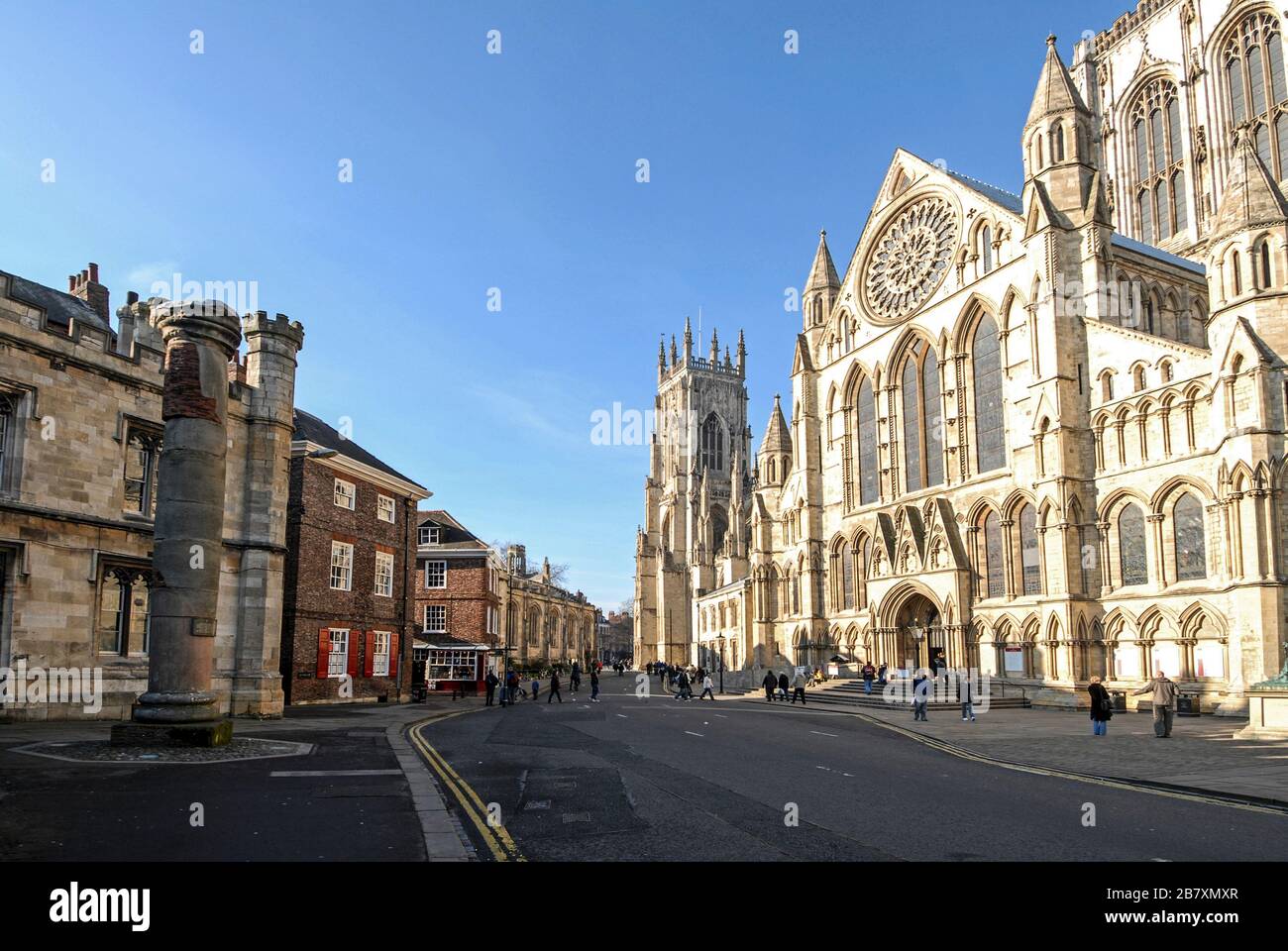 The surviving Roman column opposite York Minster in the historical city ...