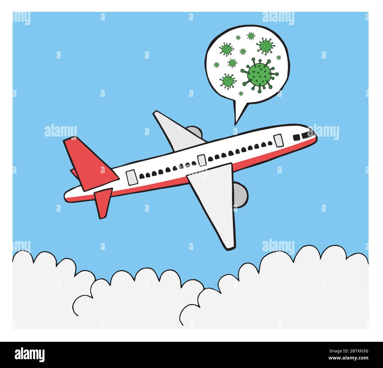 Hand drawn vector illustration of Wuhan corona virus, covid-19. Travel ...