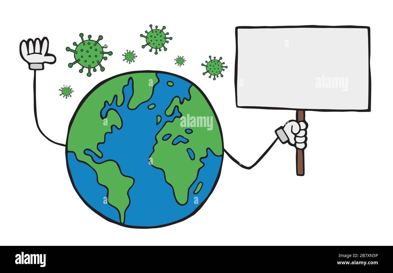 Hand drawn vector illustration of Wuhan corona virus, covid-19. World ...