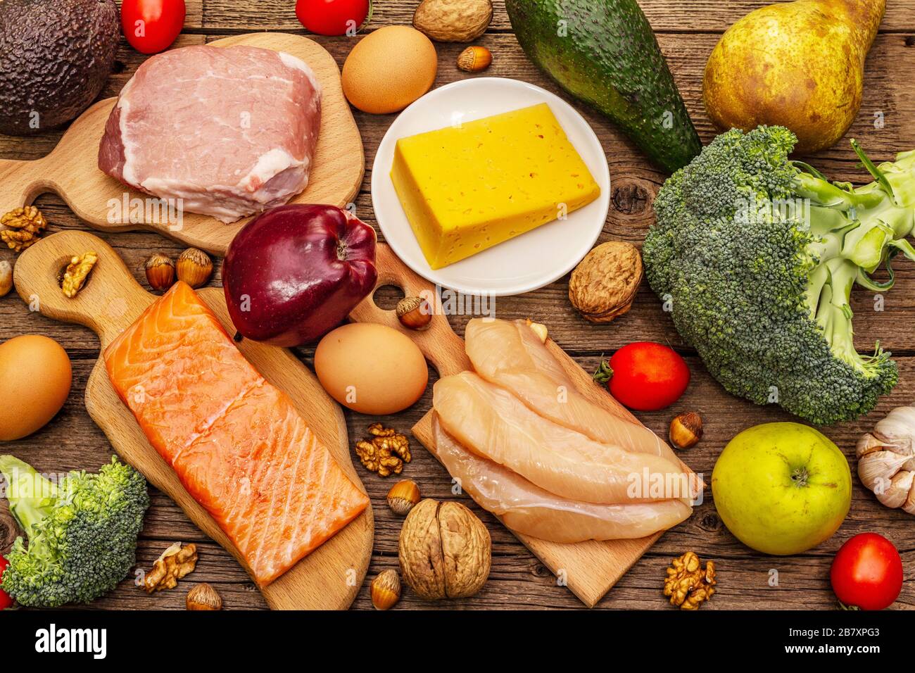Trendy ketogenic diet products set. Paleo, pegan low carbs nutrition ...