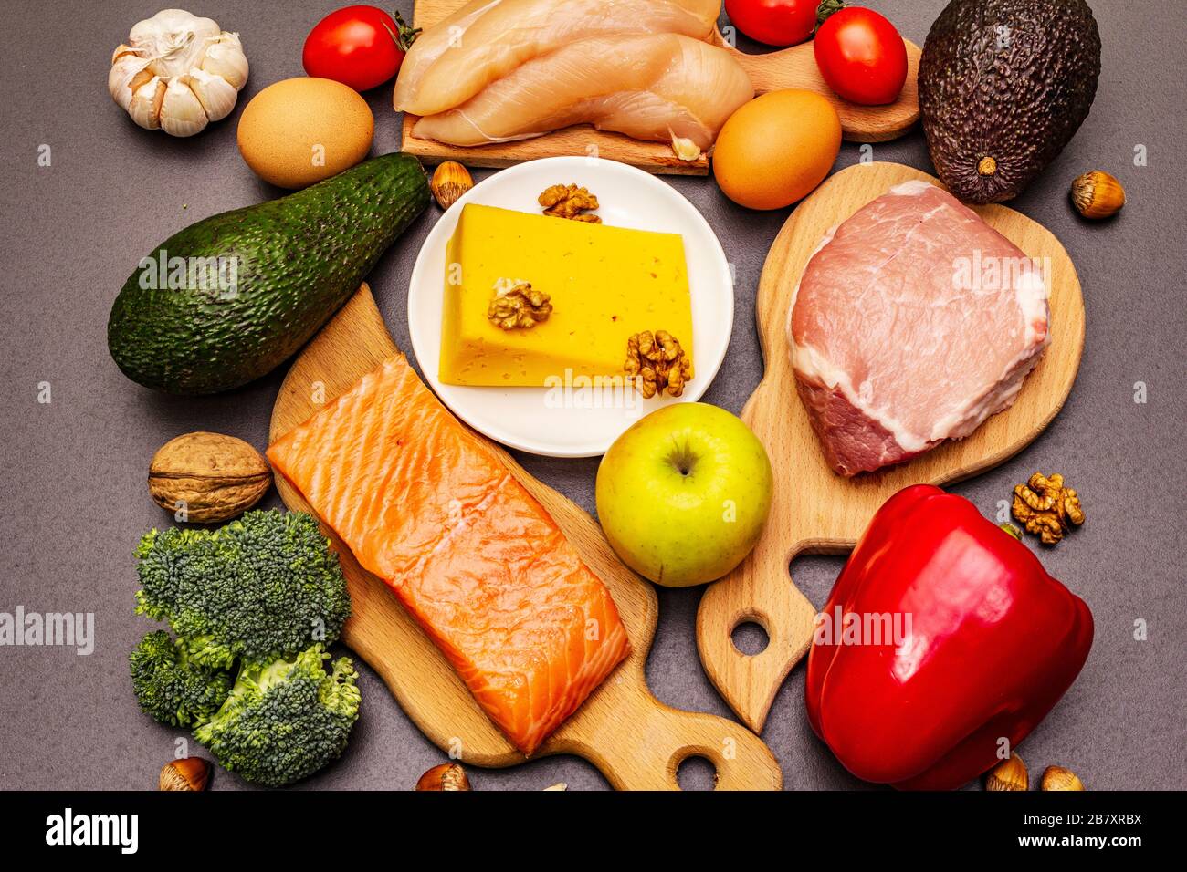 Trendy ketogenic diet products set. Paleo, pegan low carbs nutrition ...