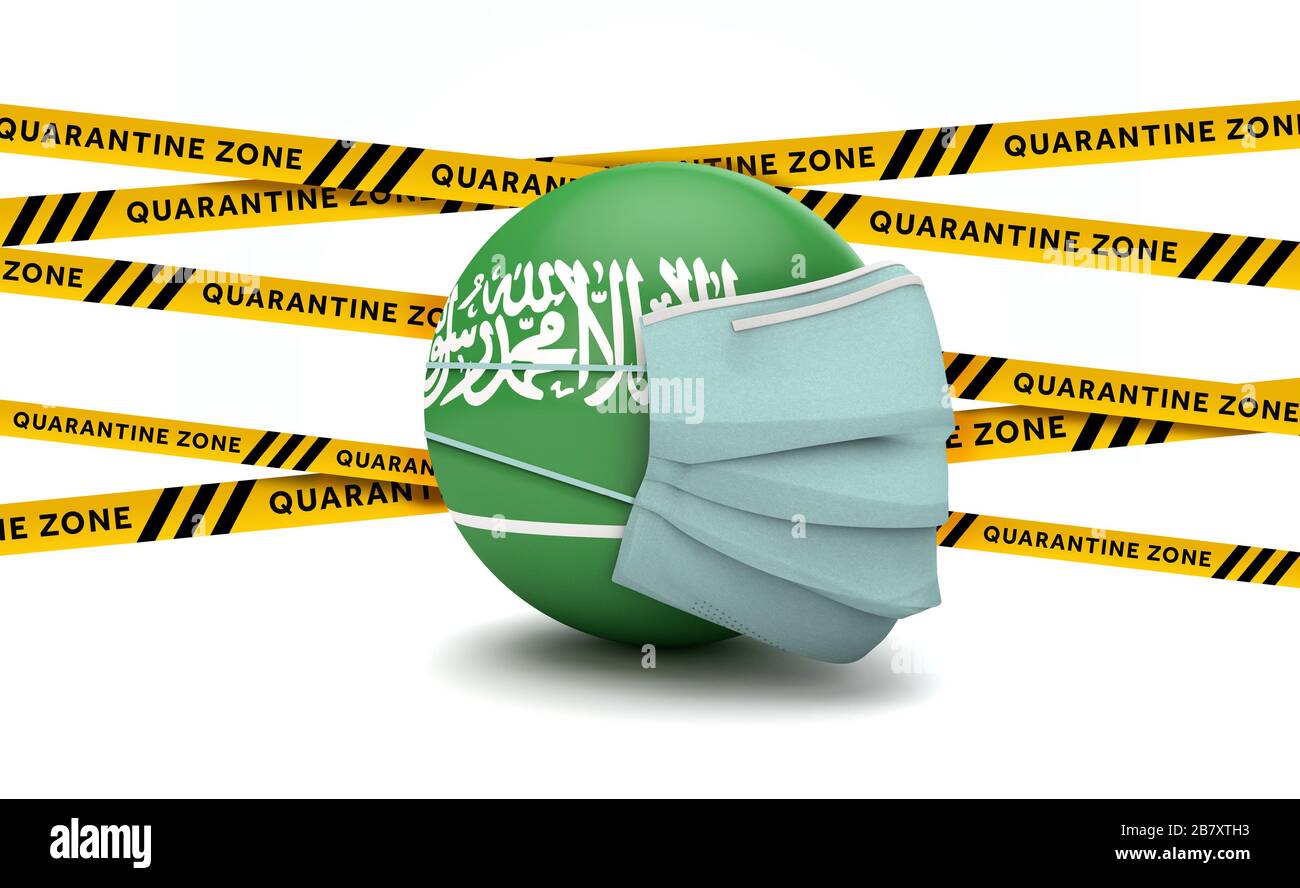 Saudi Arabia flag with protective face mask. Coronavirus concept. 3D ...