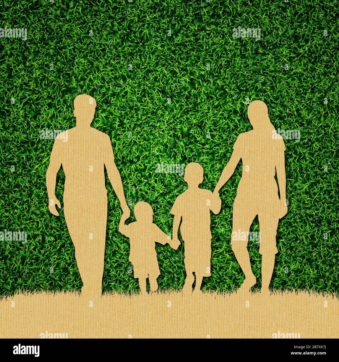 Family concept illustration with cardboard cut out on grass Stock Photo ...